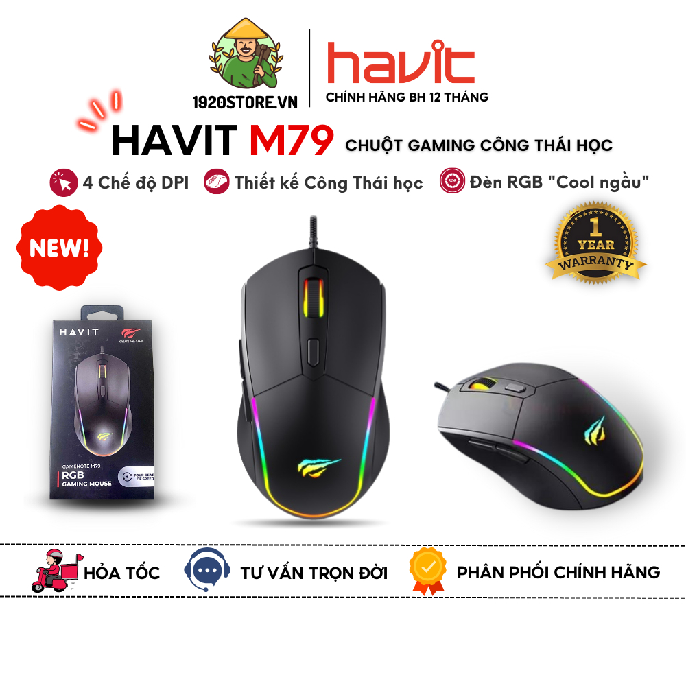 Chuột Gaming HAVIT M79, Đèn RGB, Tích Hợp 6 Nút Điều Chỉnh + 4 Chế Độ ...
