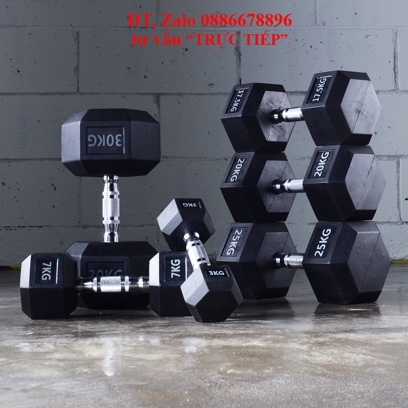 Tạ tay 10kg thép đặc bọc cao su hình lục giác, hàng cao cấp dùng tập luyện thể thao, gym, yoga ...
