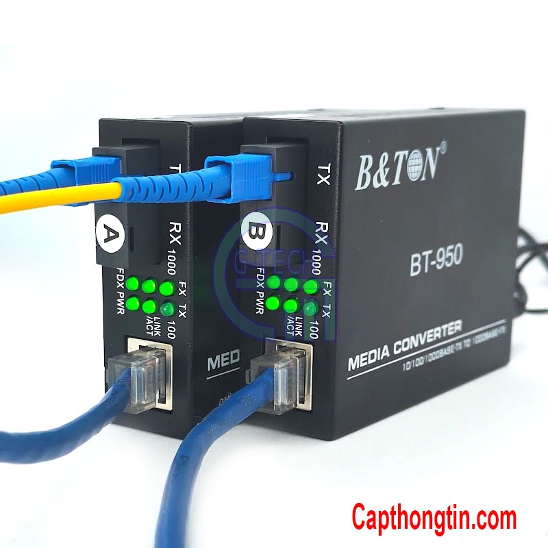 Bộ chuyển đổi quang điện Media Converter BTON 1 sợi 1G 10/100/1000M BT-950GS-20A/B 20km chính ...
