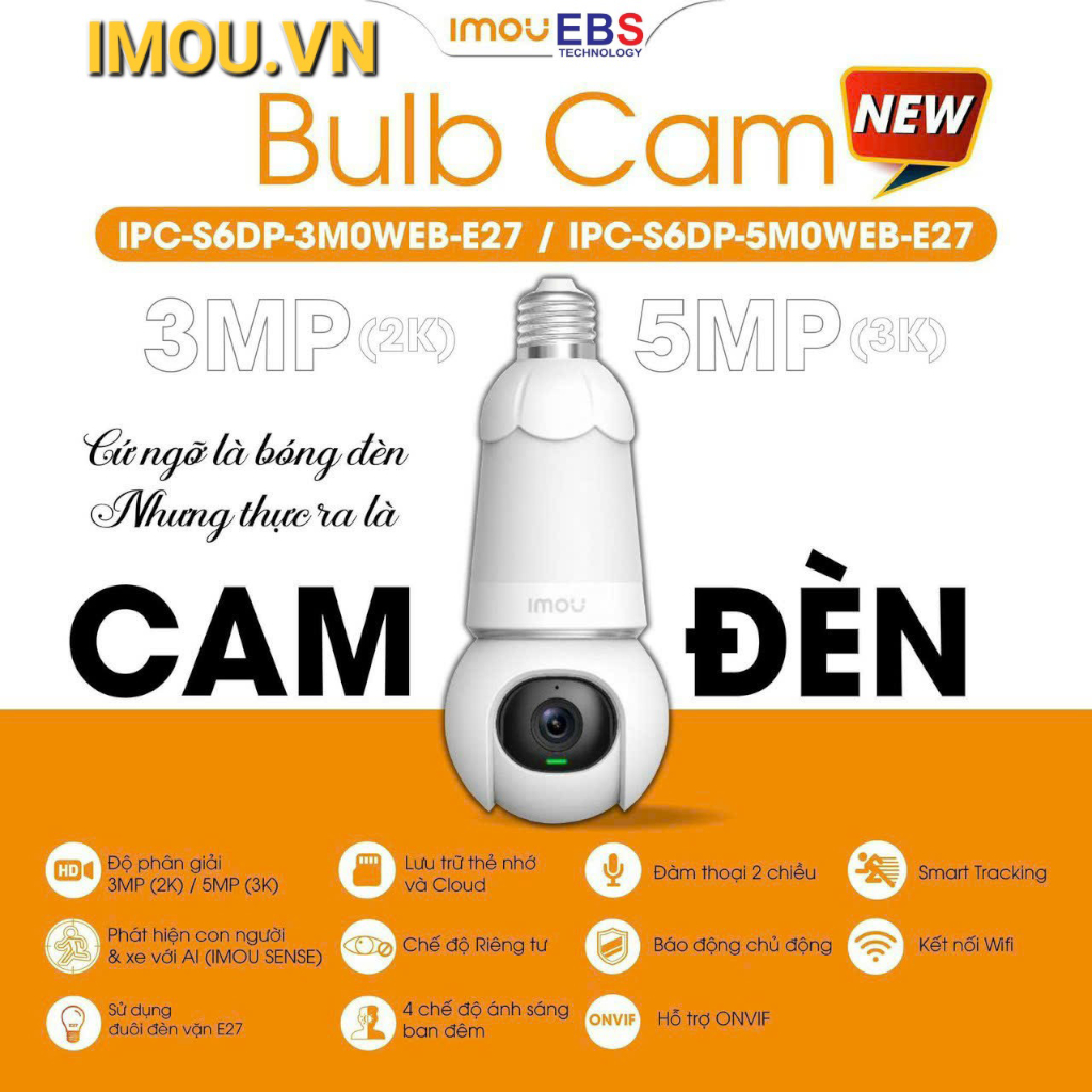 camera Wifi bóng đèn IMOU Bulb Cam IPC-S6DP 3MP-5MP , quay 360 độ, có ...