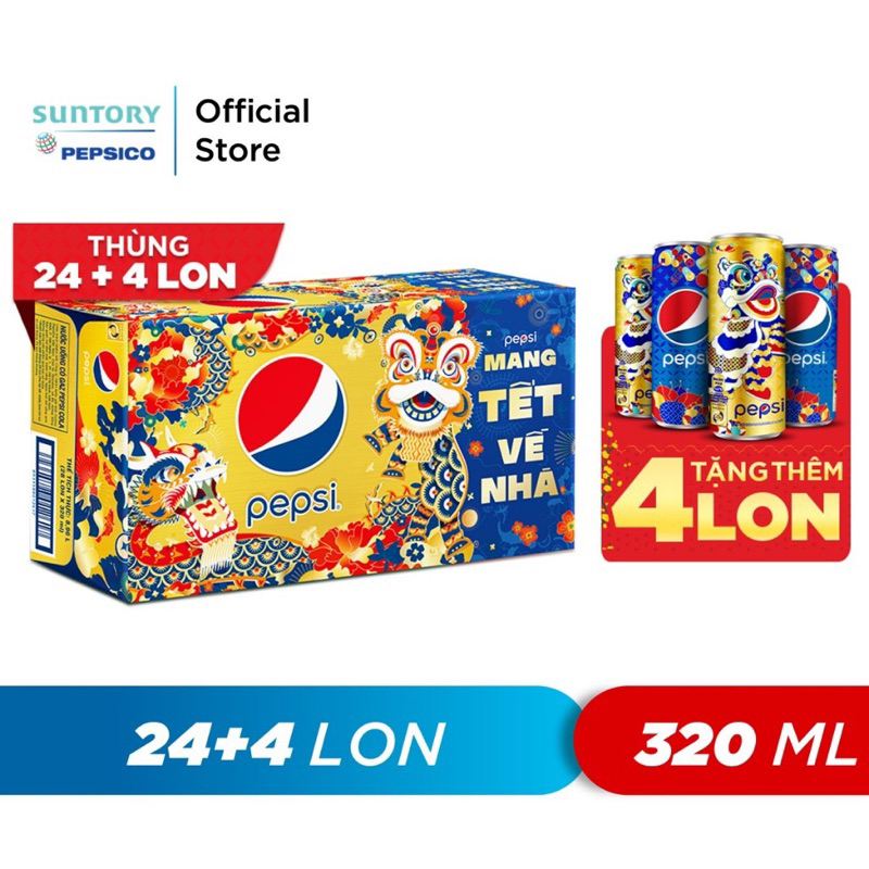 thùng 28 lon nước ngọt có ga Pepsi 320ml ( mẫu Xuân) | Shopee Việt Nam