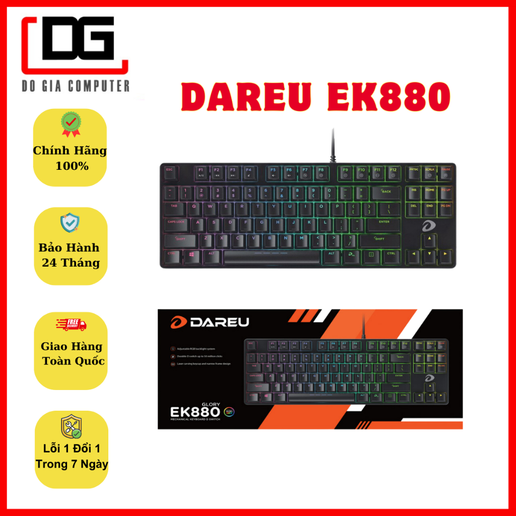 Bàn phím cơ DAREU EK880 led RGB (RGB, Blue/ Brown/ Red D switch ...