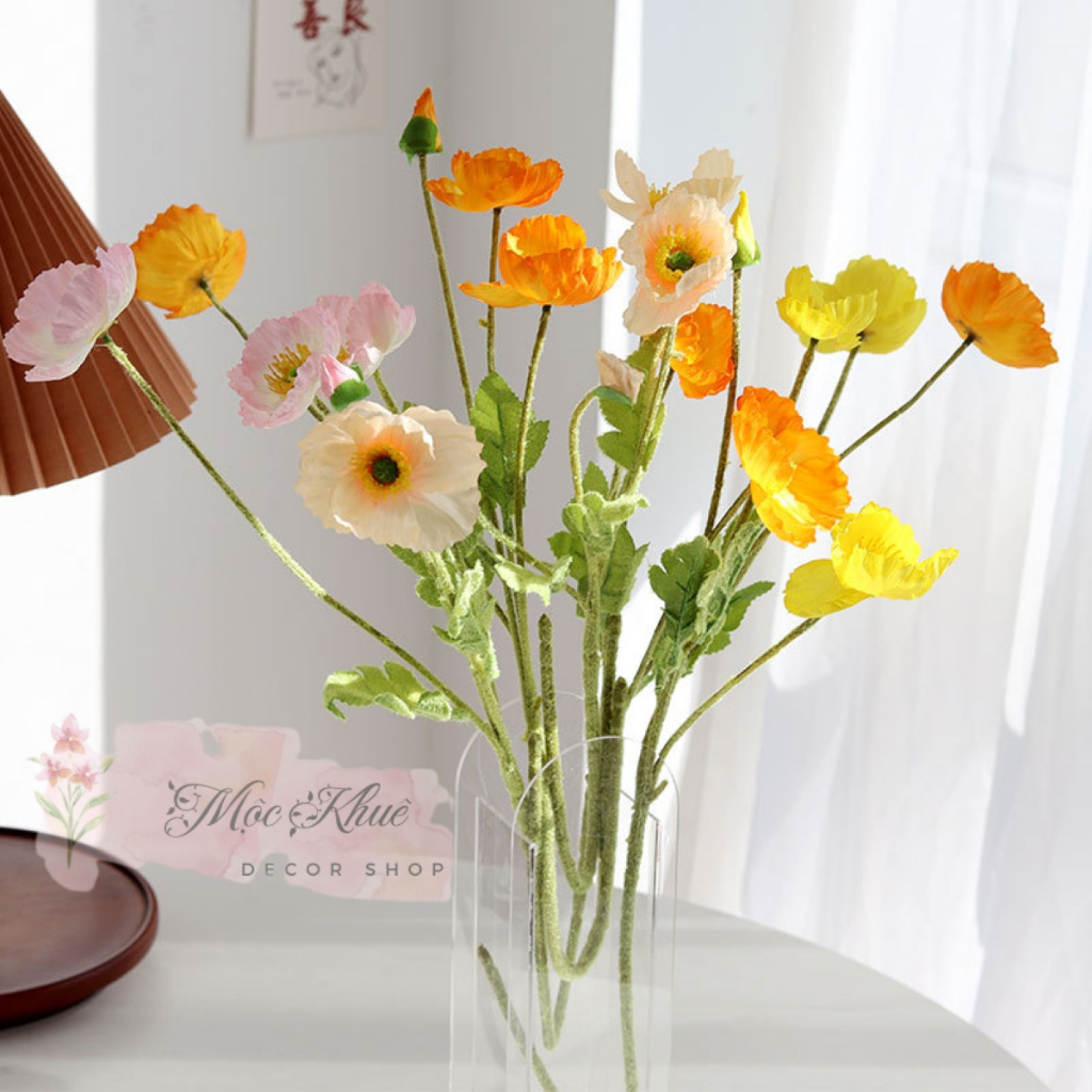 Hoa anh túc ( hoa poppy) nhân tạo hoa giả- trang trí phòng làm đạo cụ ...