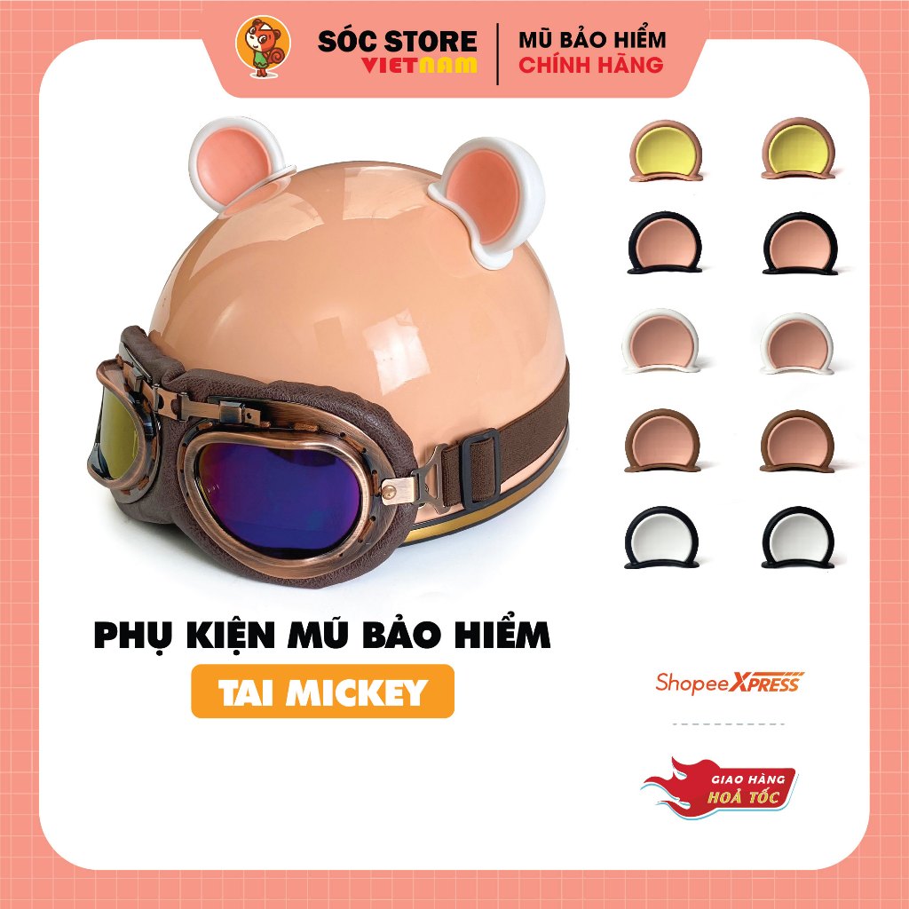 Tai chuột Mickey hottrend gắn nón bảo hiểm - phụ kiện gắn mũ nửa đầu, 3 ...