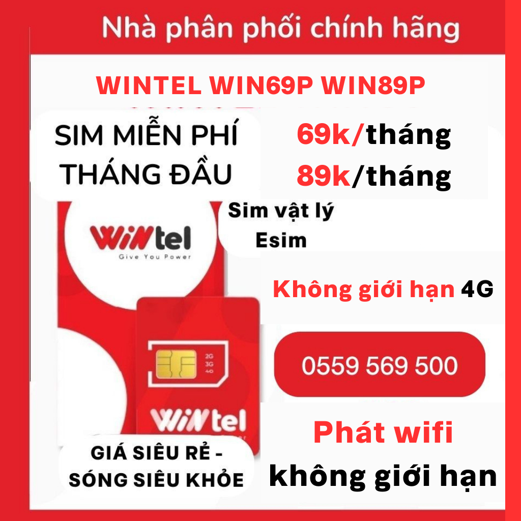Sim 4G Wintel Win60P W89 Data không giới hạn tốc độ cao , miễn phí 30 ...
