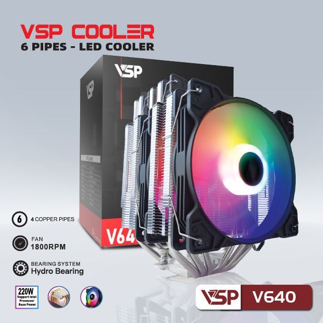 Tản nhiệt CPU VSP V640 2 FAN RGB dành cho i7 i9 Intel XEON TDP 240W ...