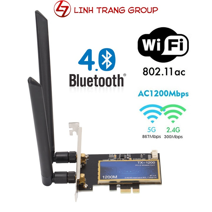 Card wifi PCI-E chuẩn AC tích hợp bluetooth cho máy tính bàn Wtxup ...