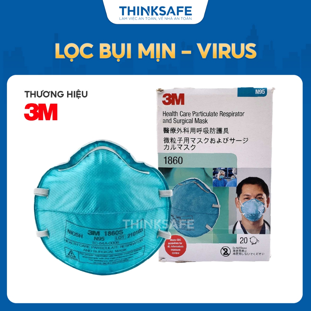 Khẩu trang 3M 1860 đạt chuẩn N95 FDA dây qua gáy chống giọt bắn, kháng khuẩn dùng trong y tế ...