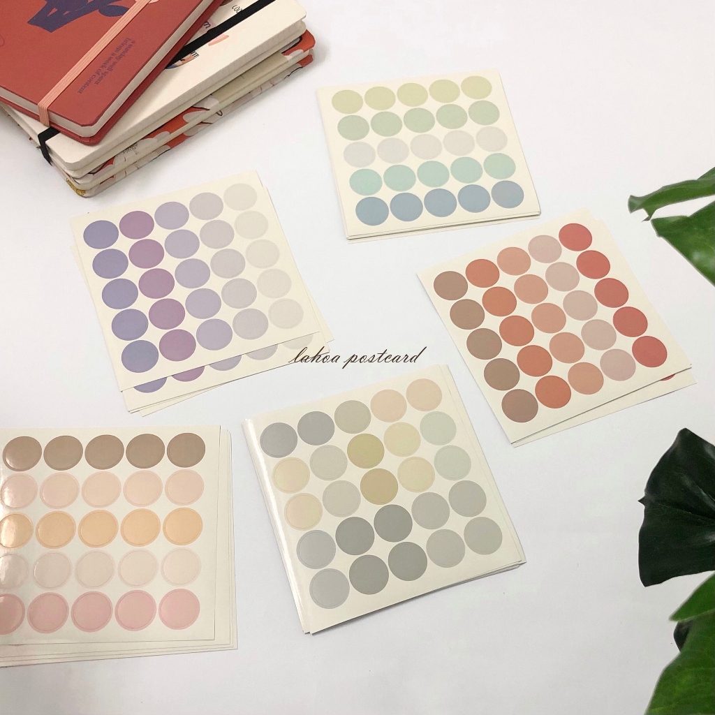 Set 25 miếng dán sticker chấm tròn dán postcard, tranh ảnh màu pastel ...