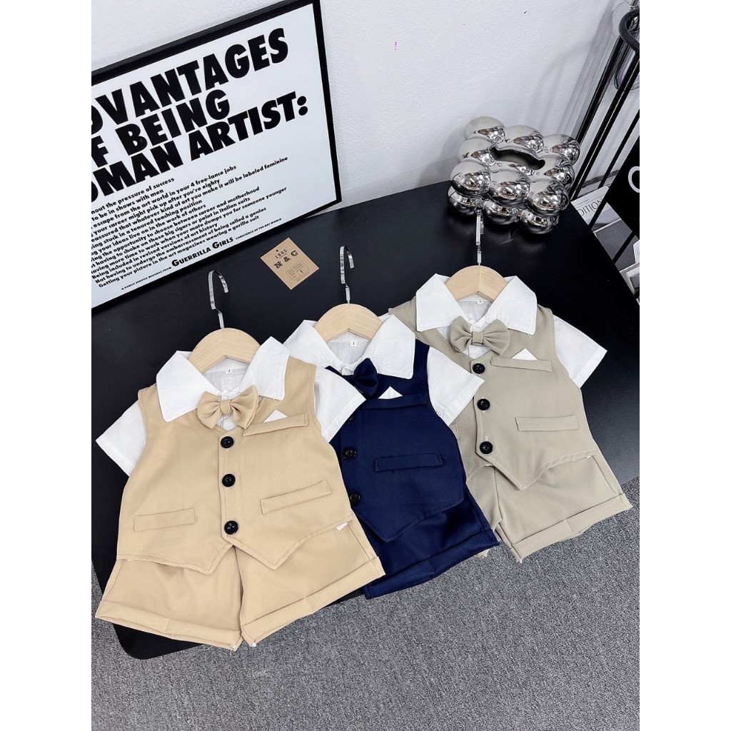 Set vest Gile công tử 4 chi tiết quần kaki, áo gile 3 khuy, áo sơ mi ...