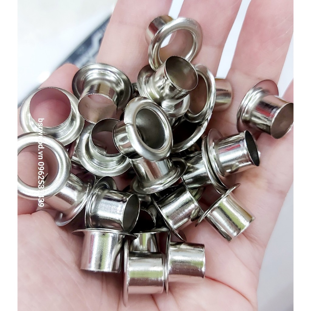 Khoen ore mắt cáo 10mm Chân cao 10mm Khuy luồn oze Khuy đột bạt,khoen bạt Bằng sắt xi Màu bạc Có ...