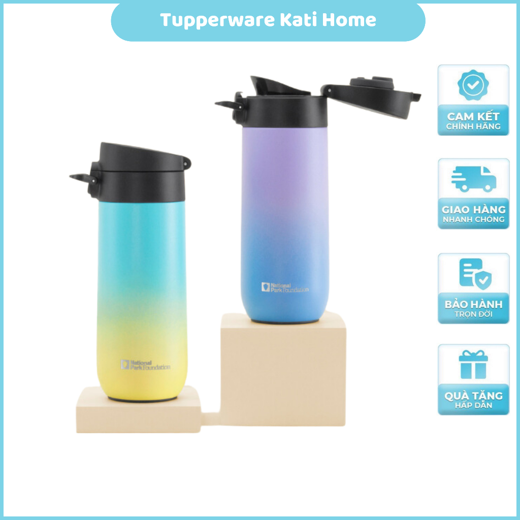 Bình giữ nhiệt XPLORIS FLASK Tupperware 450ml TẶNG kèm túi vải, inox 304 2 lớp cách nhiệt chân ...