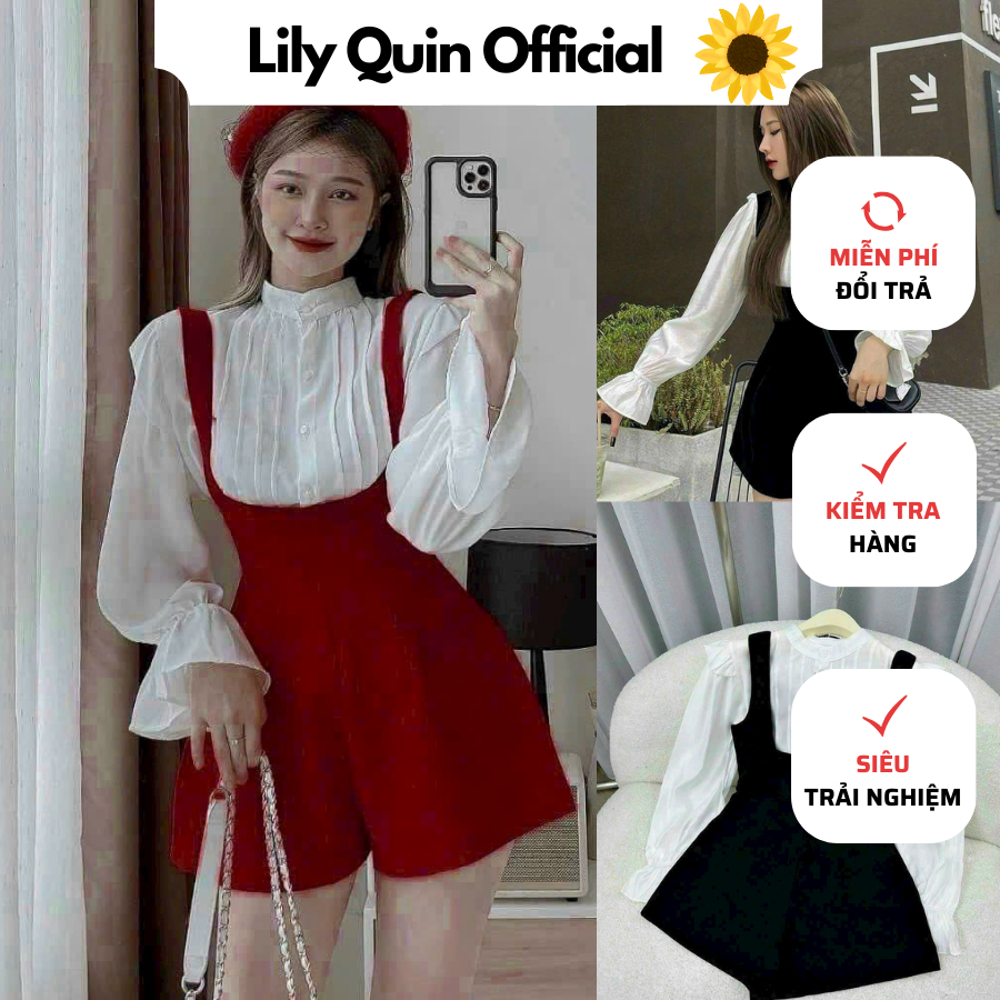 Set yếm quần nhung kèm áo sơ mi dài tay xinh xắn LC - Lily Quin ...