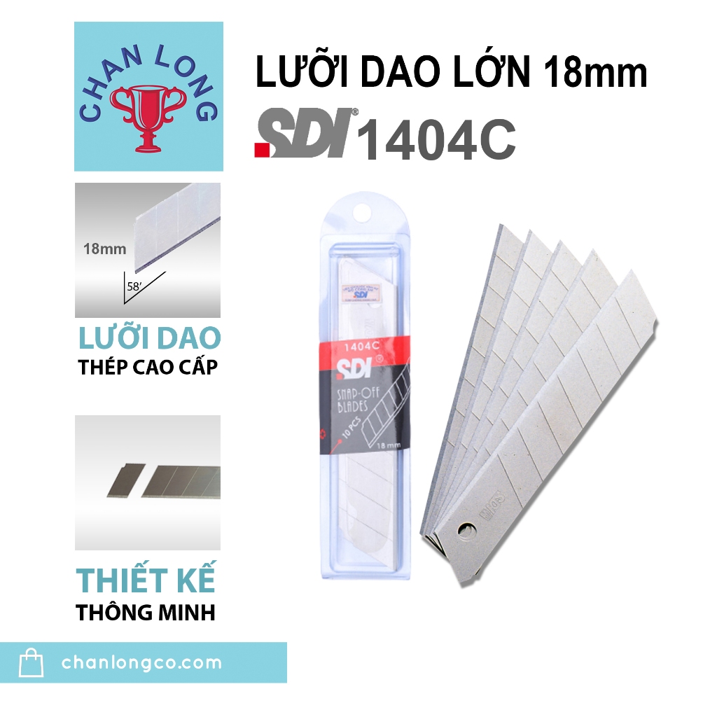 Vĩ 10 lưỡi dao lớn 18mm chính hãng SDI 1404c siêu bén, bẻ được,chất liệu hợp kim cứng chống gỉ ...