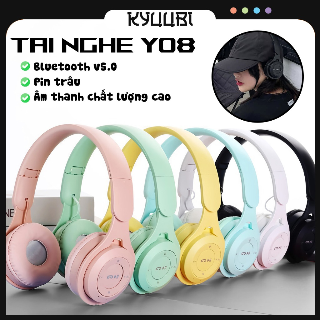 Tai Nghe Bluetooth Y08 Cực Chất Âm Thanh Chất Lượng Cao Pin Trâu Headphone Luyện Nghe Học Tập ...