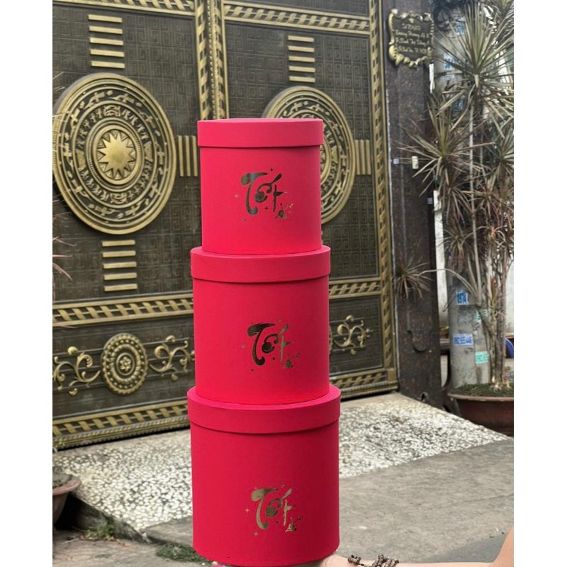 hộp trụ giấy cắm hoa có nắp chữ Tết- trụ cắm đào đông, hoa đào mai ...