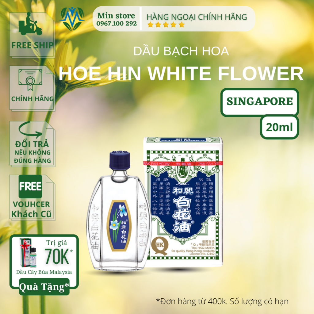 20ml Dầu Bạch Hoa HONGKONG Chính Hãng Hoe Hin White Flower Embrocation ...
