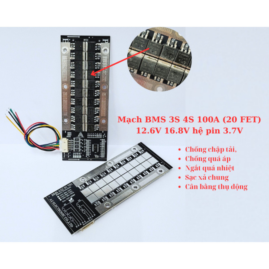 Mạch BMS 3S 4S 100A 11.1V 14.8V hệ pin 3.2V và 12.6V 16.8V hệ pin 3.7V ...