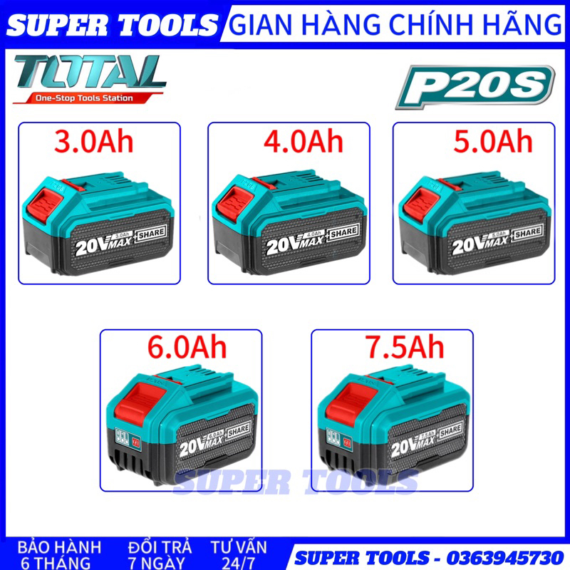 TOTAL PIN LITHIUM 20V 3.0Ah . 4.0Ah . 5.0Ah . 6.0Ah . 7.5Ah . TFBLI2030 ...