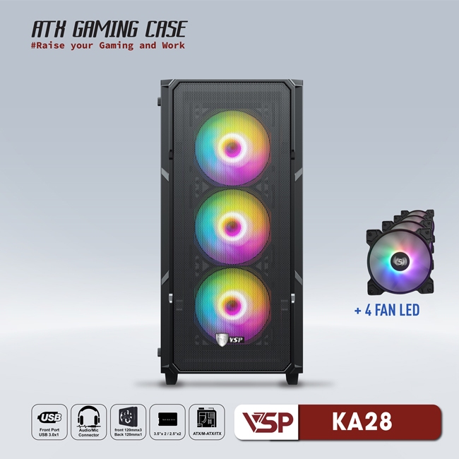 Case VSP KA28 Case ATX, mặt trước lưới, hông kính cường lực | Shopee ...