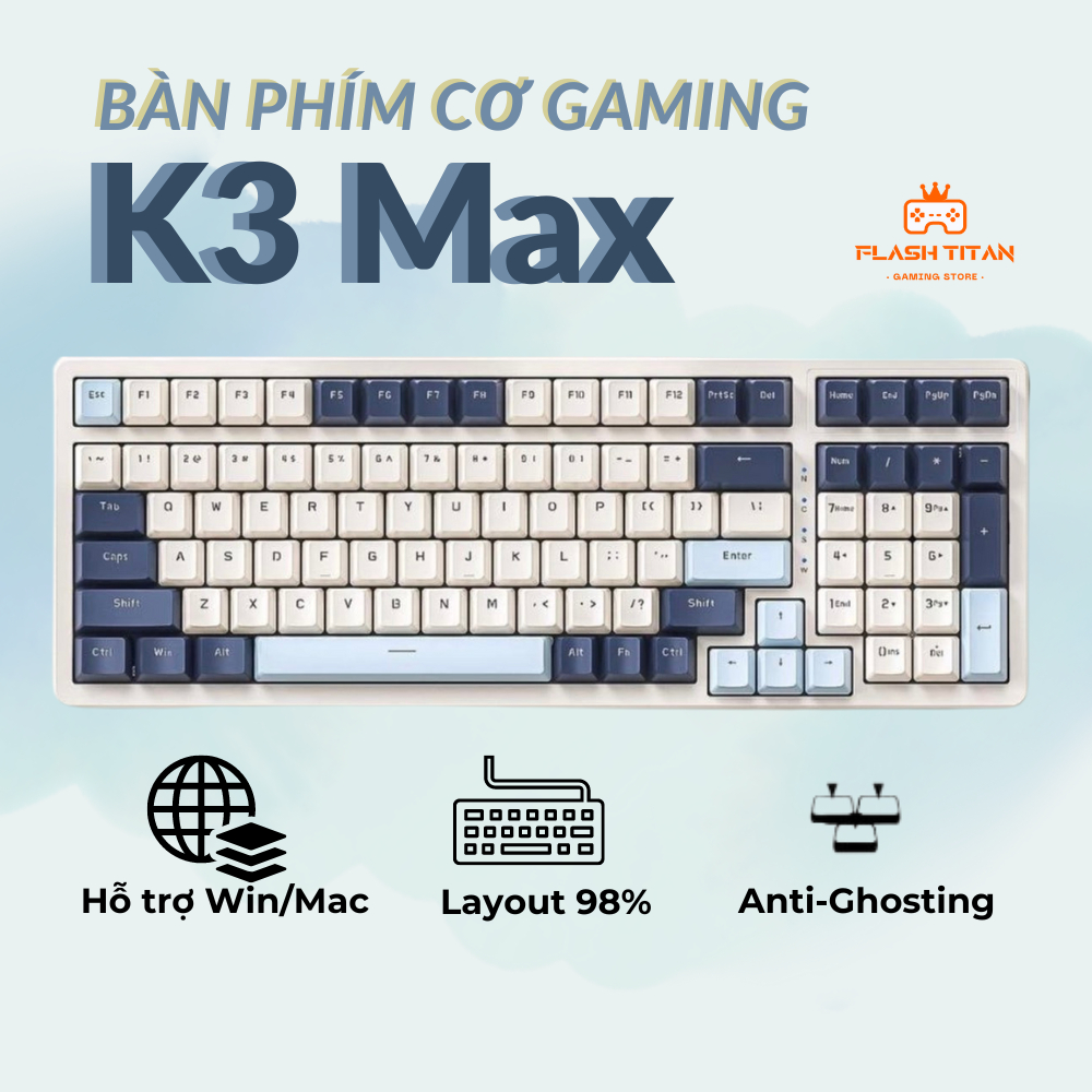 Bàn phím cơ Gaming K3 Max - Trục cơ Red switch - LED 10 chế độ - Dùng ...