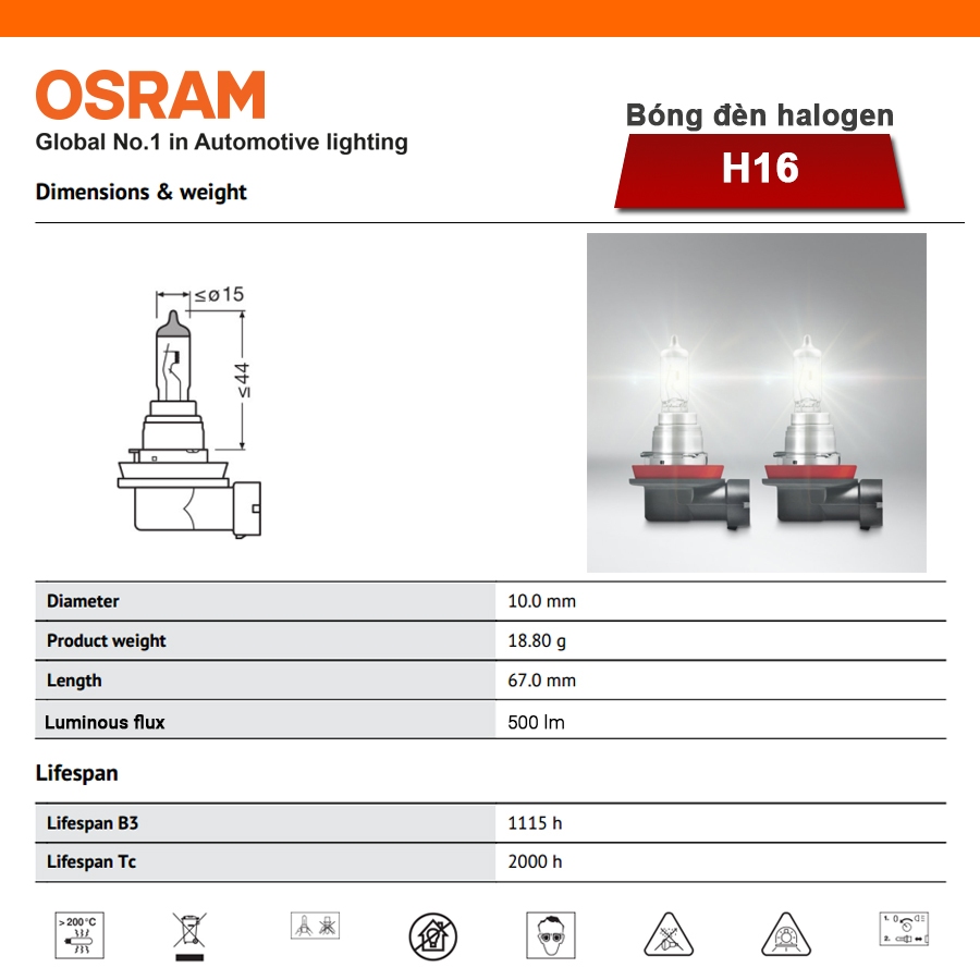 Bóng Đèn Halogen OSRAM Original H16 12V 19W - Nhập Khẩu Chính Hãng ...