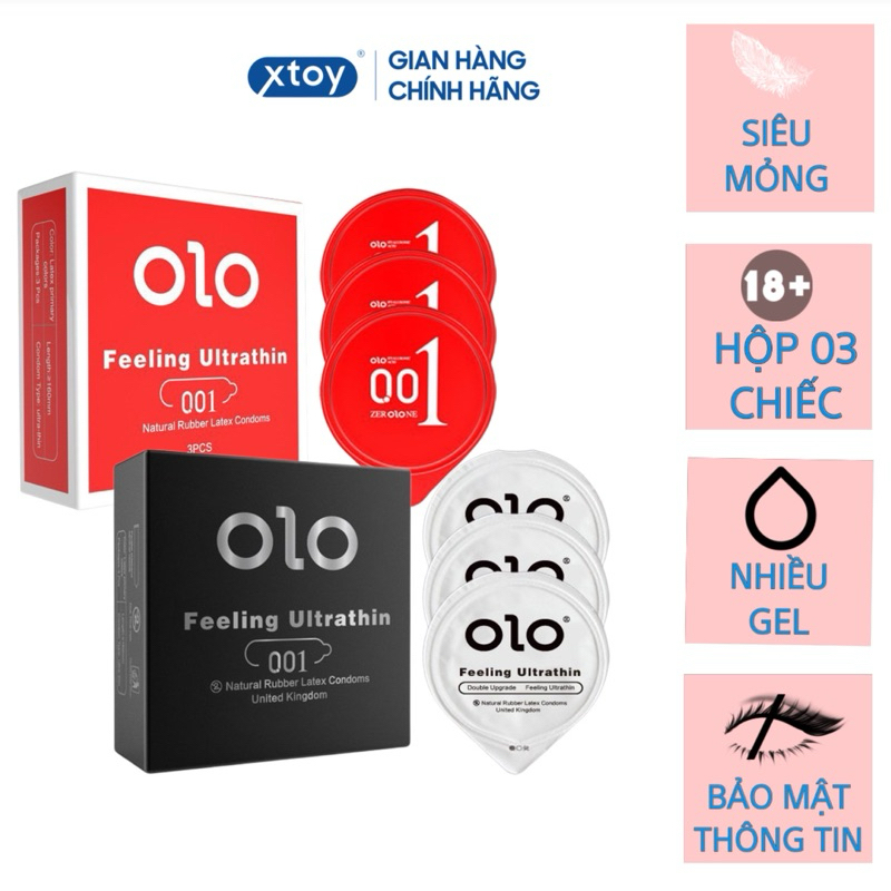 Bao Cao Su OLOL 0.01mm Siêu mỏng, truyền nhiệt, nhiều gel, mỏng nhất thế giới, hộp 3 bcs, Olo ...