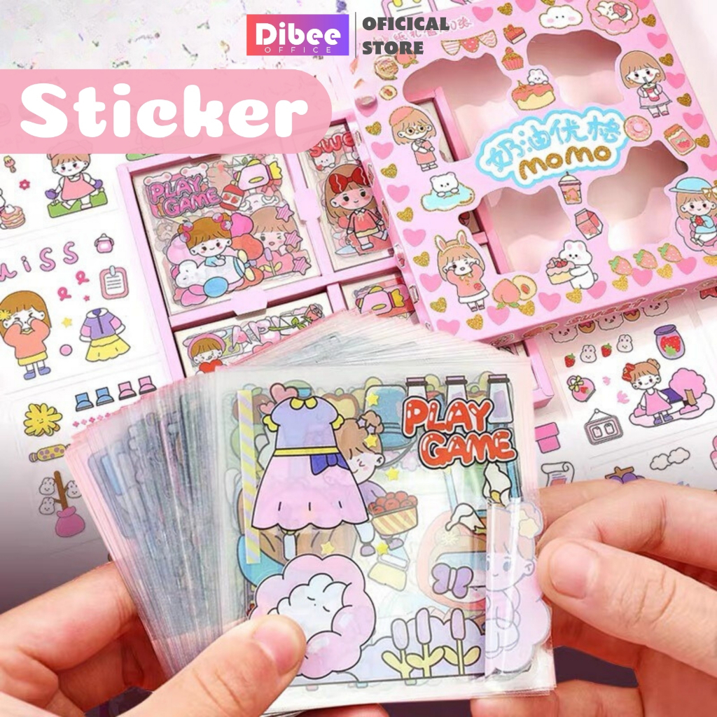 1 Tấm Sticker cắt sẵn DiBee, hộp sticker, set sticker nhiều hình cute ...