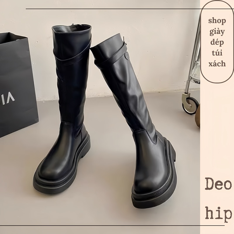 Giày boot đùi nữ cao cổ da mềm , bốt quảng châu dáng ôm phong cách Anh ...