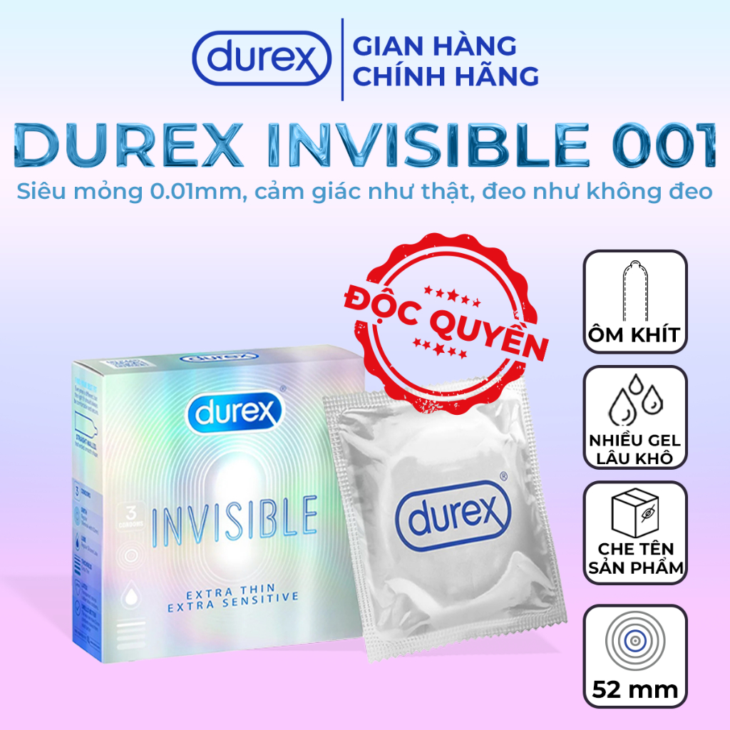 Bao Cao Su Durex Invisible 0.01mm Siêu Mỏng Nhiều Bôi Trơn Hộp 3 Bao ...