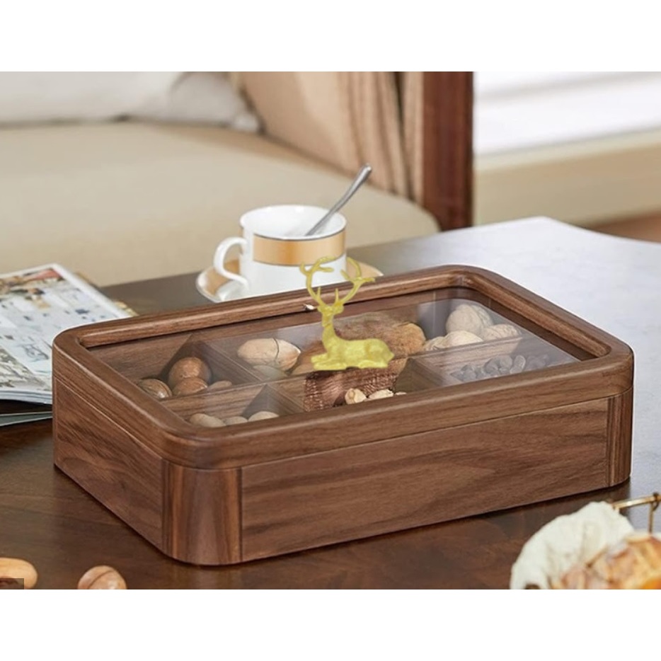 Khay đựng Bánh Kẹo Tết 100 Gỗ óc Chó Cao Cấp Hộp đựng Bánh Kẹo Tết Vivudecor 6 Ngăn Sang Trọng