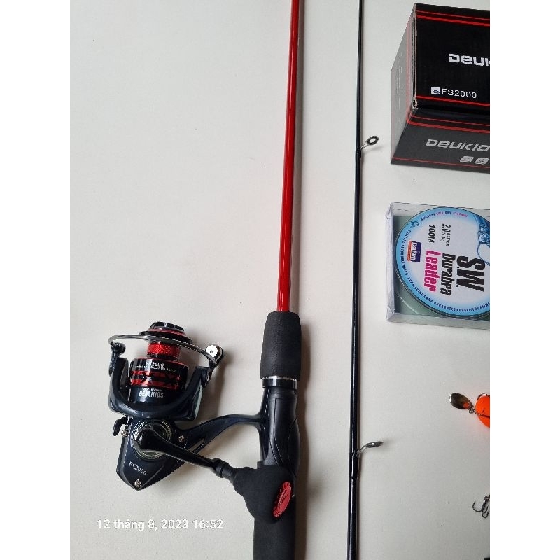 Bộ cần câu lure đỏ Rise Spin 1m65 1m8 2m1 máy đứng deukio fs2000 3000 ...