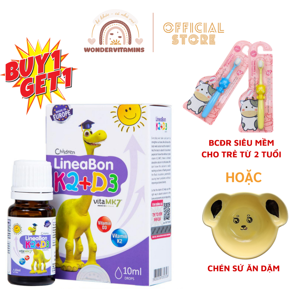 (Mua 1 tặng 1) Siro LineaBon K2 + D3 hỗ trợ phát triển xương và giúp răng chắc khỏe dành cho bé ...