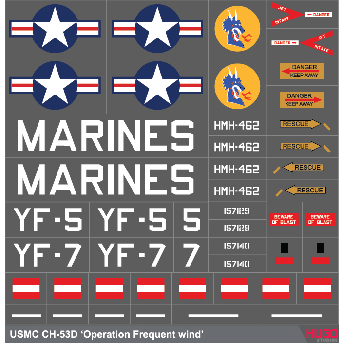 Hugo Studios Decal trượt nước máy bay CH-53D Operation Frequent wind ...