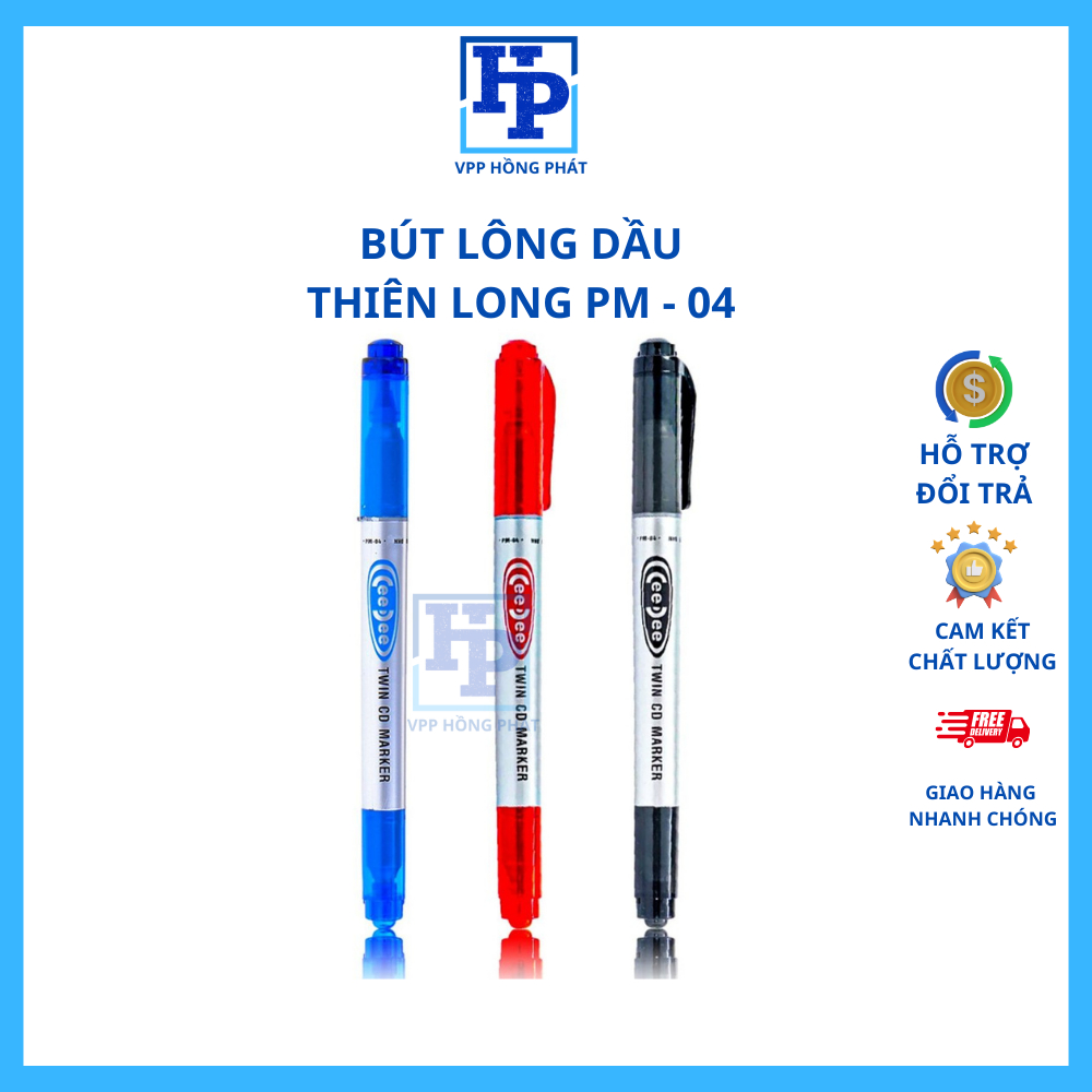 Bút lông dầu 2 đầu bút Thiên Long PM-04 bám dính tốt trên các vật liệu ...