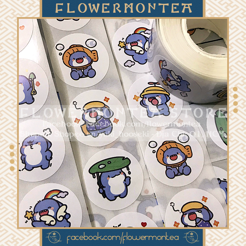 Set 90 Sticker Tròn - Cá Mập Xanh Cute | Shopee Việt Nam