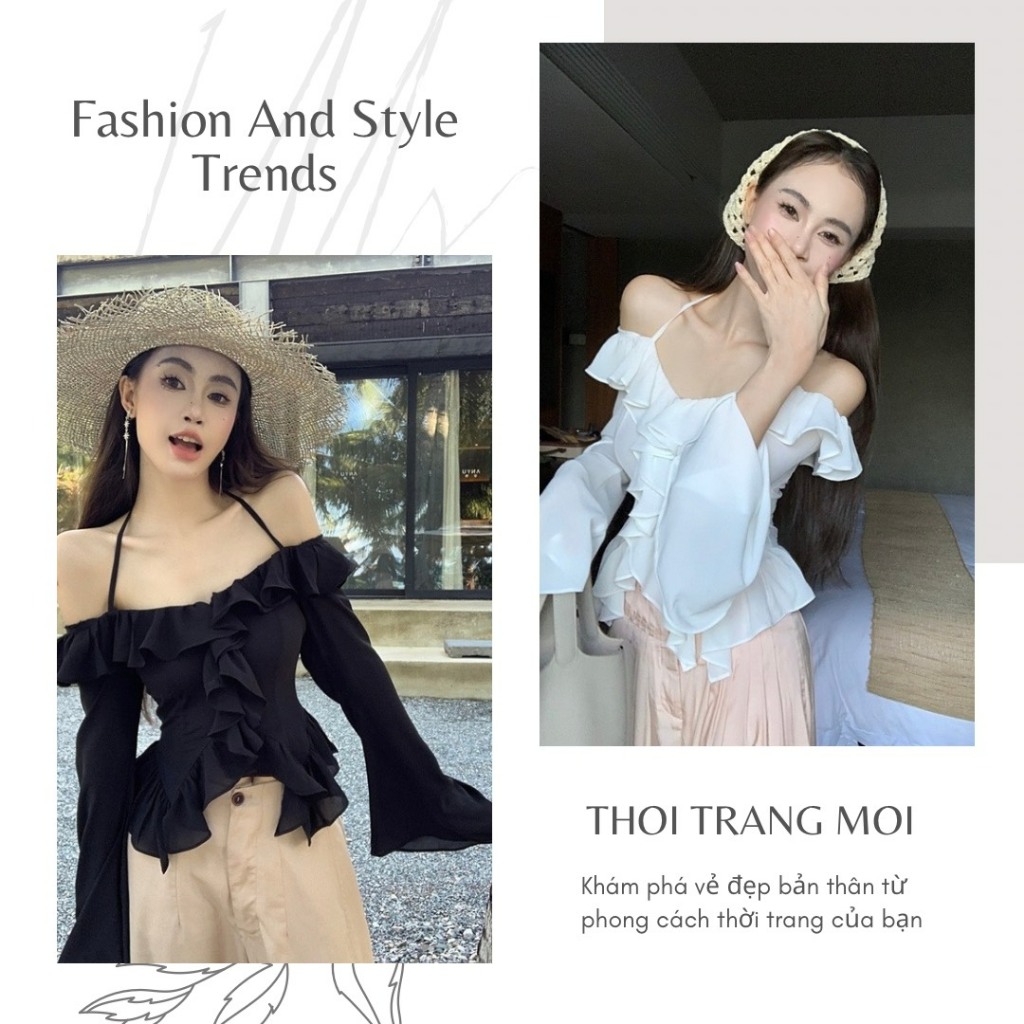 Áo Kiểu Nữ Phối Bèo Trễ Vai Tay Loe Buộc Cổ TH162 | Shopee Việt Nam