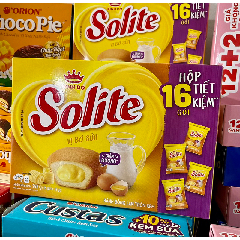 Bánh Bông Lan Tròn Kem Solite Vị Bơ Sữa Hộp 288g X 16 Gói | Shopee Việt Nam