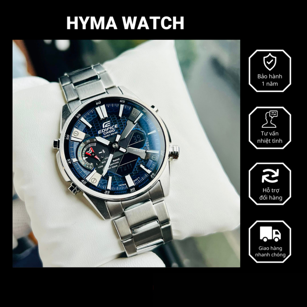 Đồng hồ Nam Casio Edifice ECB-S100D-2A Dây thép Pin năng lượng Kết nối blutooth điện thoải Bảo ...