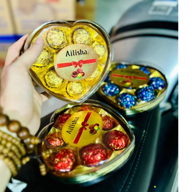Hộp kẹo chocolate AILISHA 8 VIÊN hình trái tim cao cấp nhân socola sữa ...