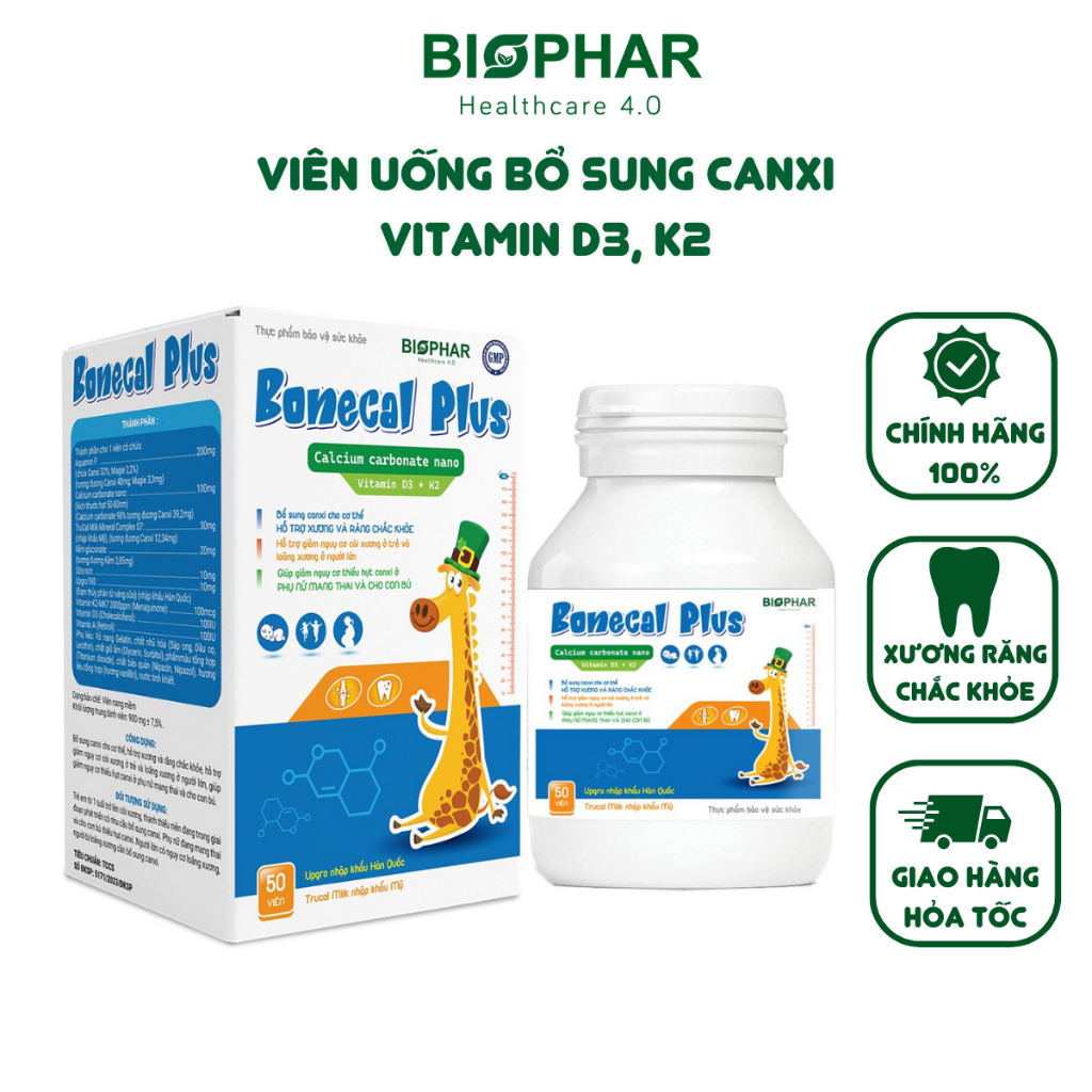 Viên uống bổ sung canxi Biophar Bonecal Plus hỗ trợ xương răng chắc ...