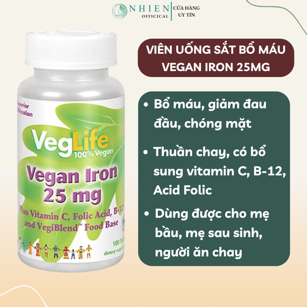 Viên uống sắt hữu cơ thuần chay bổ máu Veglife Vegan Iron 25mg | Shopee ...