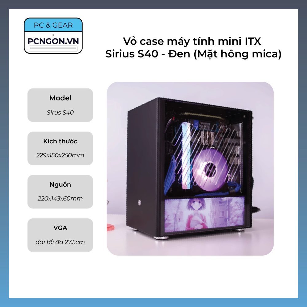 [PCNGON] Vỏ case máy tính mini ITX Sirius S40 - Đen (Mặt hông mica) | Shopee Việt Nam