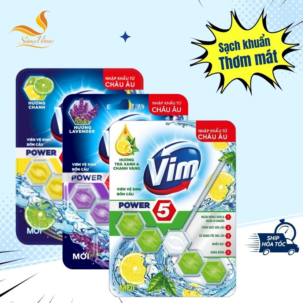 Viên tẩy bồn cầu Vim power 5 sạch khuẩn thơm mát 55g ( hương chanh, oải ...