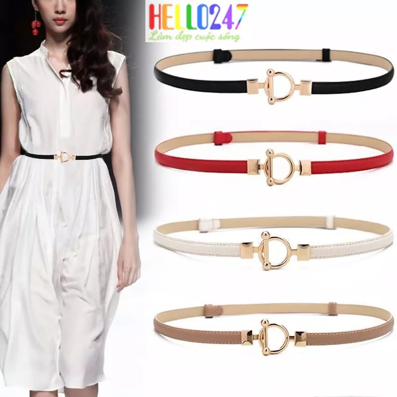 Thắt lưng bản da nhỏ khóa gài HELLO247 Đai váy nịt eo áo váy đầm sợi da ...