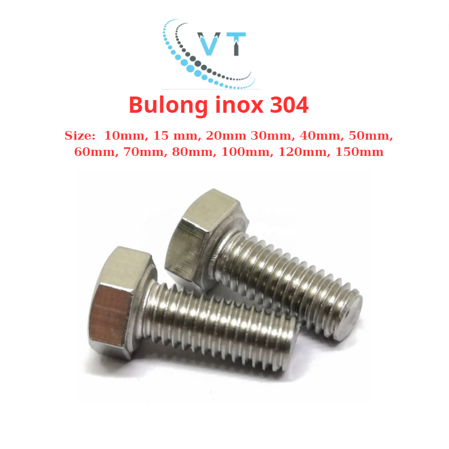 Bulong inox 304 M6 (6li), đầu lục giác ngoài 10mm - 100mm. Set gồm 10 ...