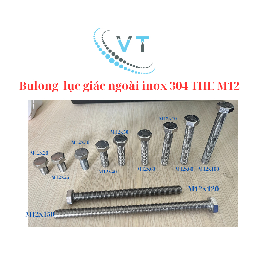 1 bộ bulong + tán (ecu) inox 304 M12 (12 li) size 20mm - 200mm. | Shopee Việt Nam