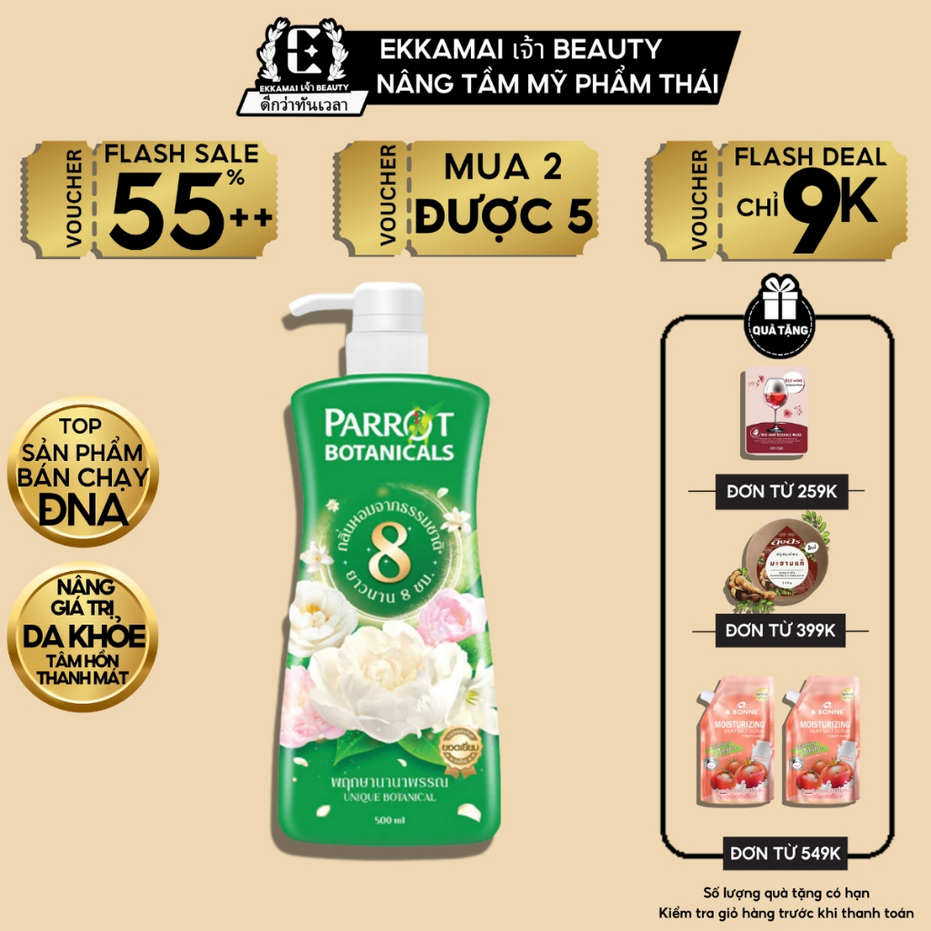[DEALSHOCK9K] Sữa tắm thảo dược hương hoa làm sạch sâu thư giãn cho da Parrot 500ml hàng nội địa ...