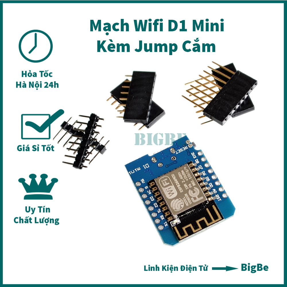 Mạch Thu Phát WiFi D1 mini ESP8266 Wemos (NodeMCU Mini D1) Kèm Jump Cắm ...