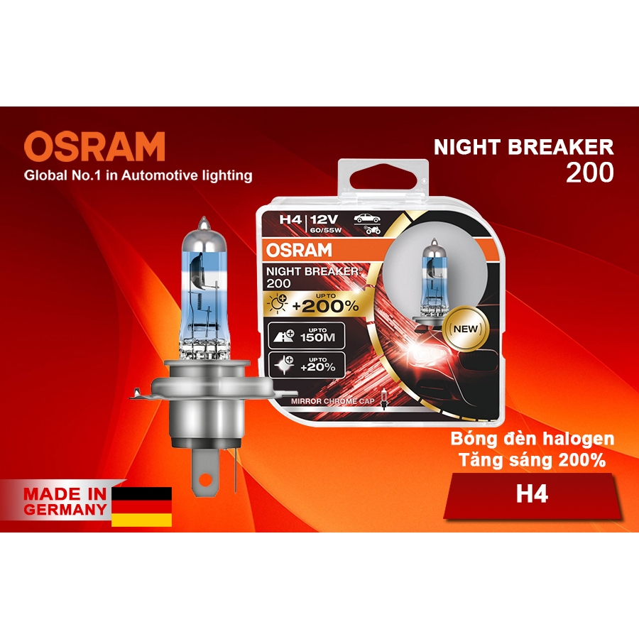 Combo 2 Bóng Đèn Halogen Tăng Sáng 200% OSRAM Night Breaker H4 ...
